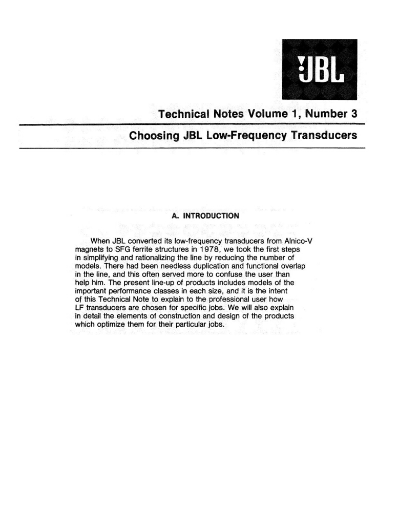 JBL Technical Note - Vol.1, No.3 - Choosing JBL Low-Frequency Transducers.pdf